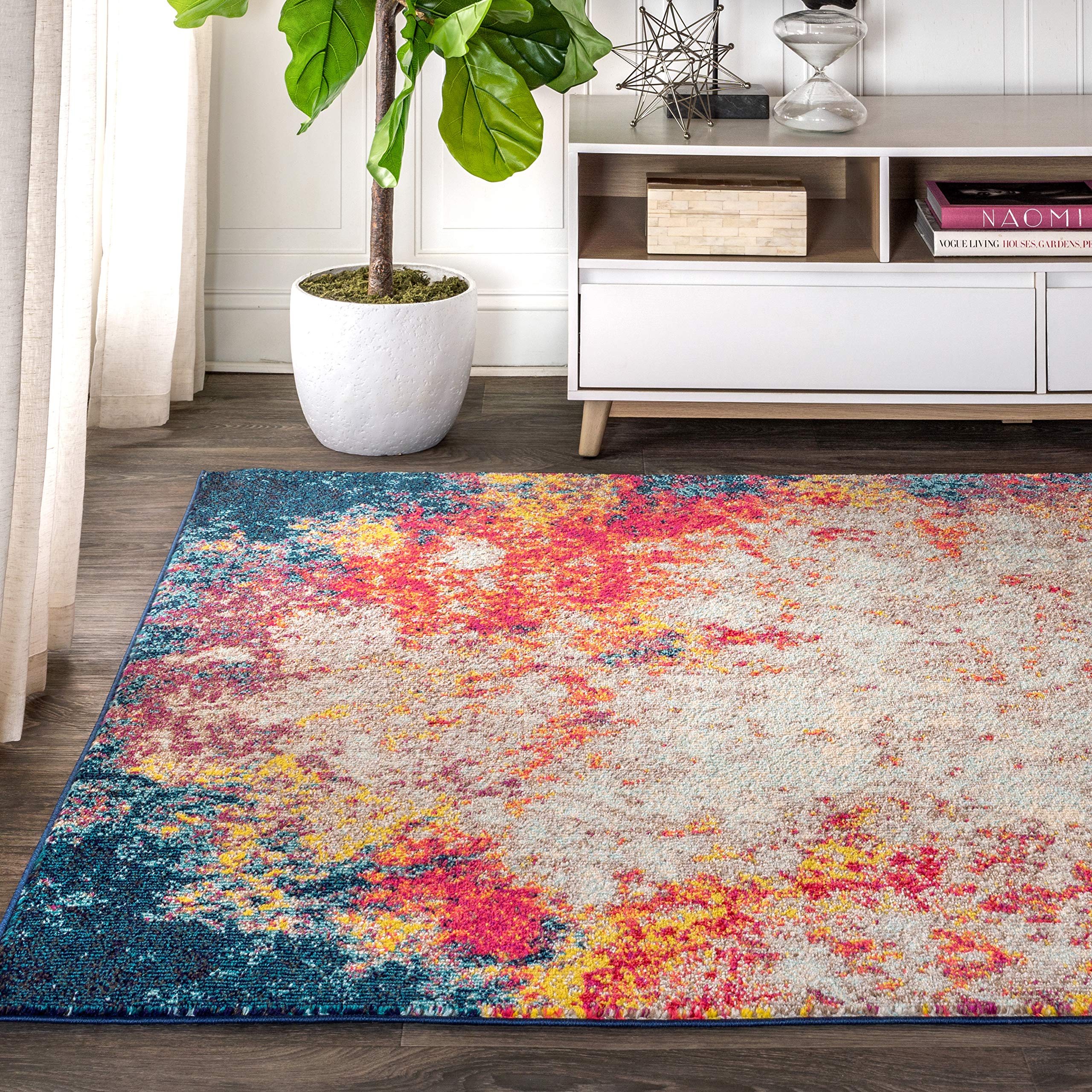 JONATHAN Y CTP107A-8 Contemporary POP Modern Abstract Cream/Blue 8 ft. x 10 ft. Area Rug Contemporary, Transitional, Bohemian, Perfect for Home, Living Room, Kitchen, Bedroom