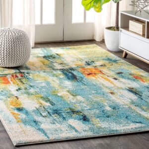 jonathan y ctp100a-8 contemporary pop modern abstract waterfall blue/cream 8 ft. x 10 ft. area-rug, bohemian, easy-cleaning, for bedroom, kitchen, living room, non shedding