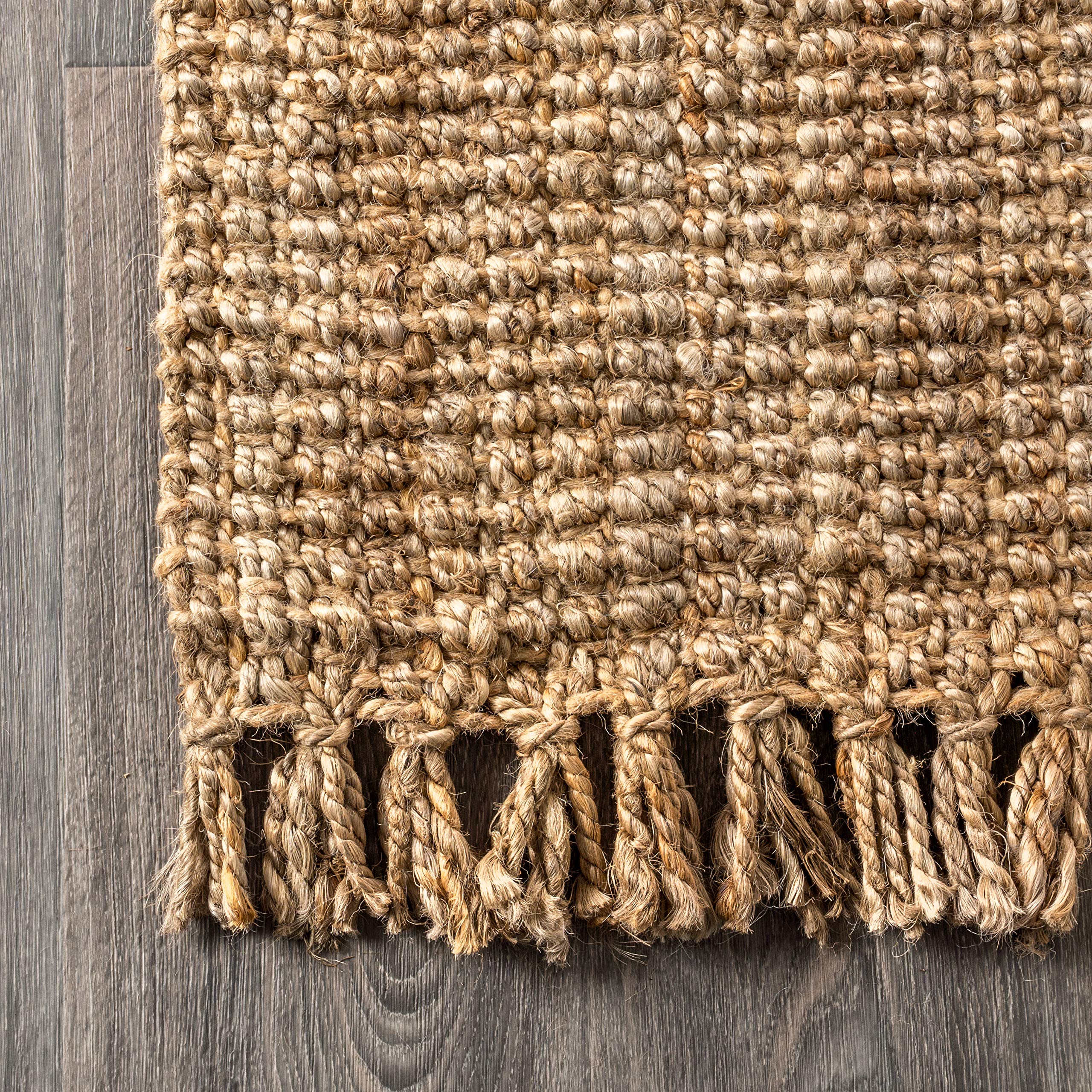 JONATHAN Y NRF103A-8 Pata Hand Woven Chunky Jute with Fringe Indoor Area -Rug Bohemian Farmhouse Easy -Cleaning Bedroom Kitchen Living Room Non Shedding, 8 ft x 10 ft, Natural Color