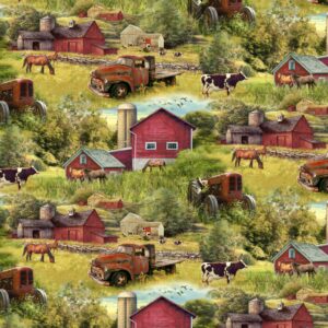 farm life digital cotton fabric by the yard