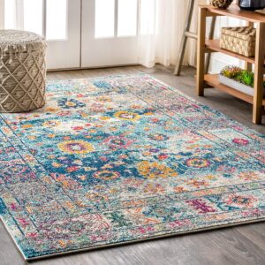 jonathan y bmf103b-4 bohemian flair boho vintage faded navy/cream 4 ft. x 6 ft. area-rug, vintage, easy-cleaning, for bedroom, kitchen, living room, non shedding