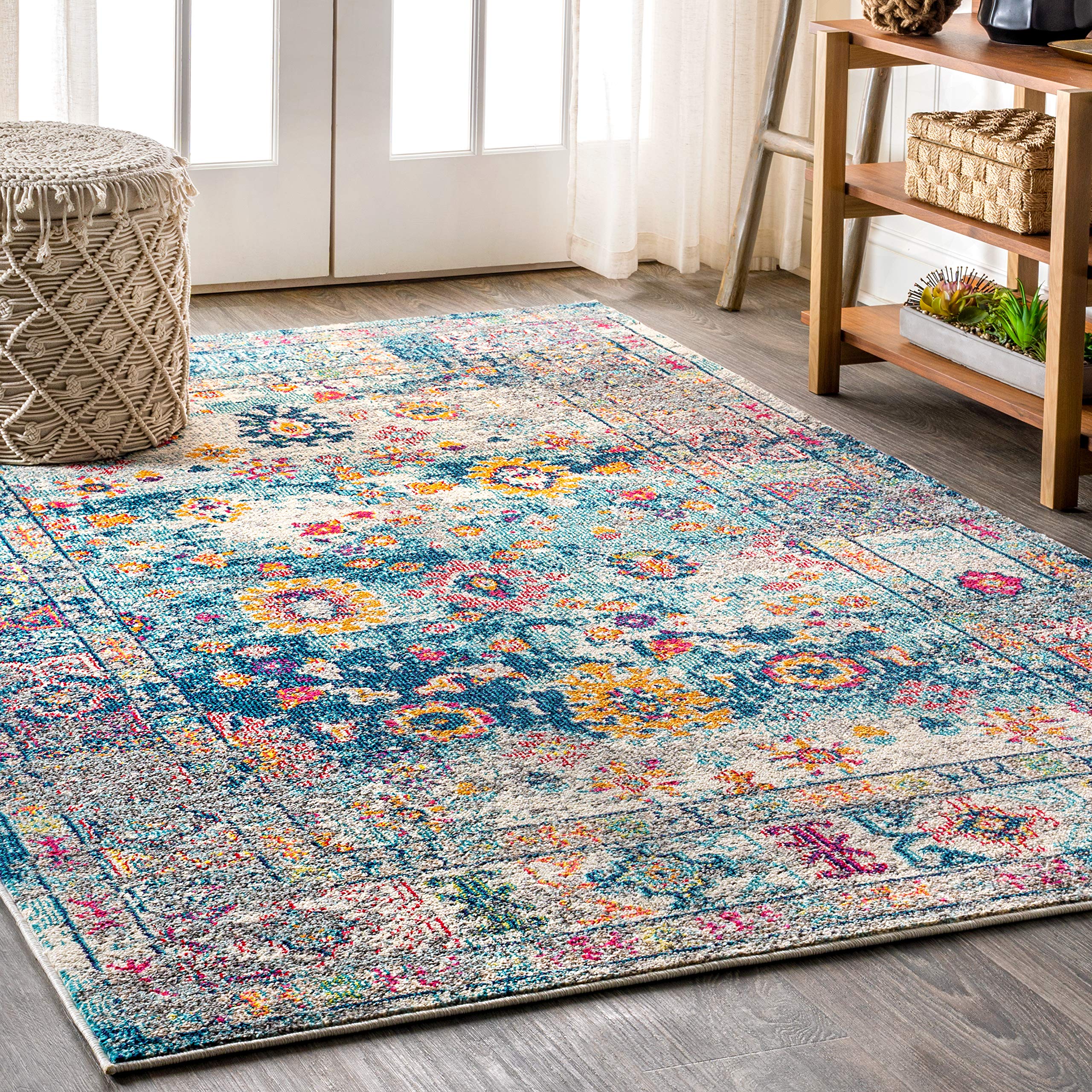 JONATHAN Y BMF103B-4 Bohemian Flair Boho Vintage Faded Navy/Cream 4 ft. x 6 ft. Area-Rug, Vintage, Easy-Cleaning, for Bedroom, Kitchen, Living Room, Non Shedding