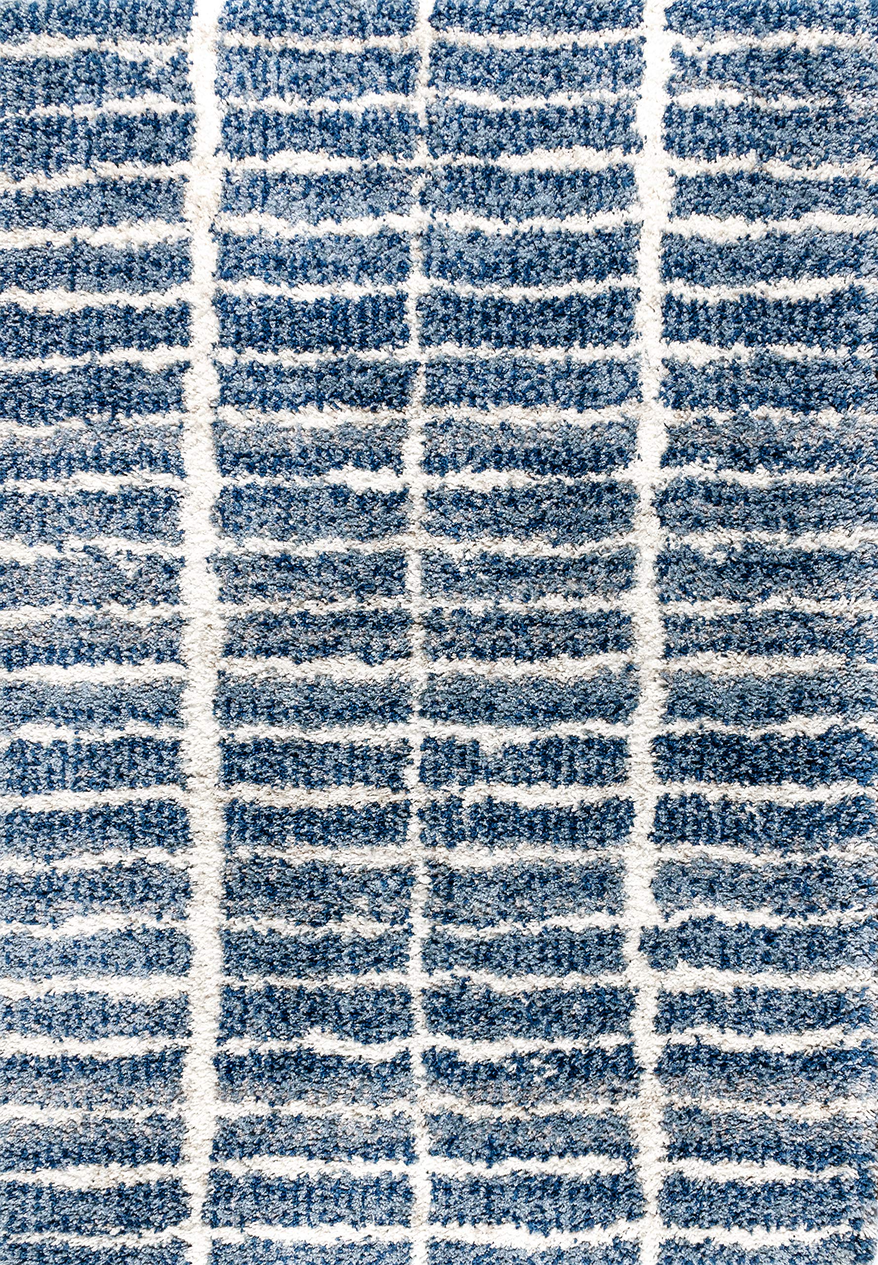 JONATHAN Y MBS101B-3 Merida Stacked Grid Shag Indoor Area -Rug Bohemian Modern Glam Easy -Cleaning Bedroom Kitchen Living Room, 3 X 5, Indigo Blue/Ivory