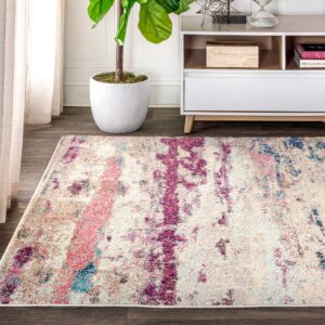 JONATHAN Y CTP102A-8 Contemporary POP Modern Abstract Brushstroke Cream/Pink 8 ft. x 10 ft. Area-Rug, Bohemian, Easy-Cleaning, for Bedroom, Kitchen, Living Room, Non Shedding