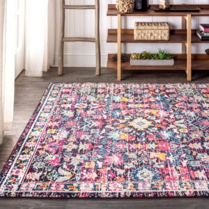 JONATHAN Y MDP200A-8 Modern Boho Floral Bohemian Vintage Country Indoor Area-Rug Country Easy-Cleaning Bedroom Kitchen Living Room Non Shedding, 8 ft x 10 ft, Multi,Purple