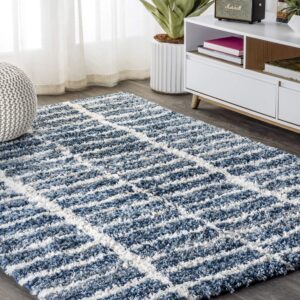 jonathan y mbs101b-3 merida stacked grid shag indoor area -rug bohemian modern glam easy -cleaning bedroom kitchen living room, 3 x 5, indigo blue/ivory