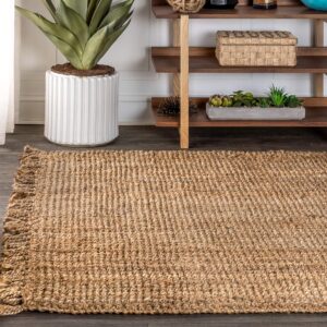 JONATHAN Y NRF103A-8 Pata Hand Woven Chunky Jute with Fringe Indoor Area -Rug Bohemian Farmhouse Easy -Cleaning Bedroom Kitchen Living Room Non Shedding, 8 ft x 10 ft, Natural Color