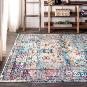 JONATHAN Y BMF103B-4 Bohemian Flair Boho Vintage Faded Navy/Cream 4 ft. x 6 ft. Area-Rug, Vintage, Easy-Cleaning, for Bedroom, Kitchen, Living Room, Non Shedding