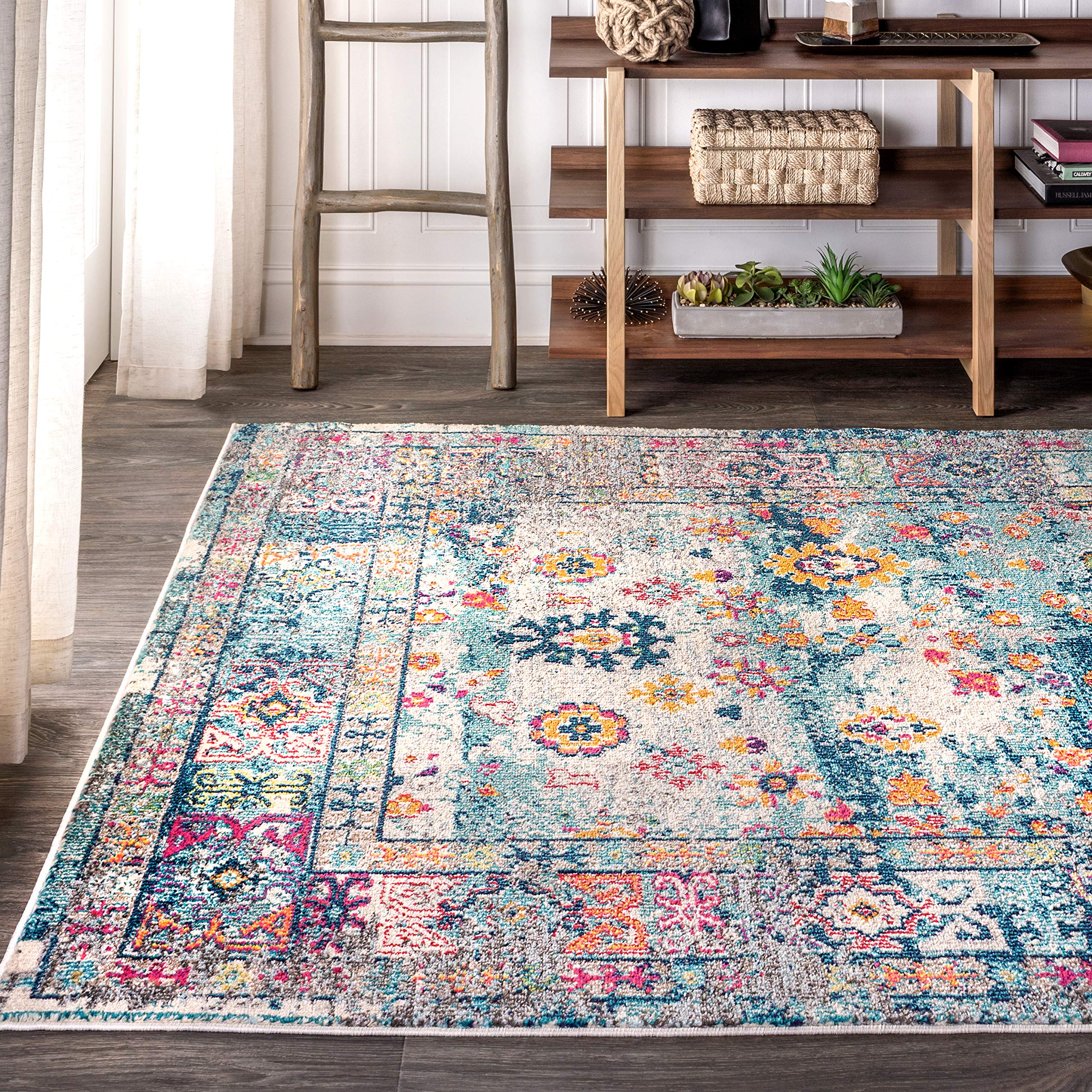 JONATHAN Y BMF103B-4 Bohemian Flair Boho Vintage Faded Navy/Cream 4 ft. x 6 ft. Area-Rug, Vintage, Easy-Cleaning, for Bedroom, Kitchen, Living Room, Non Shedding