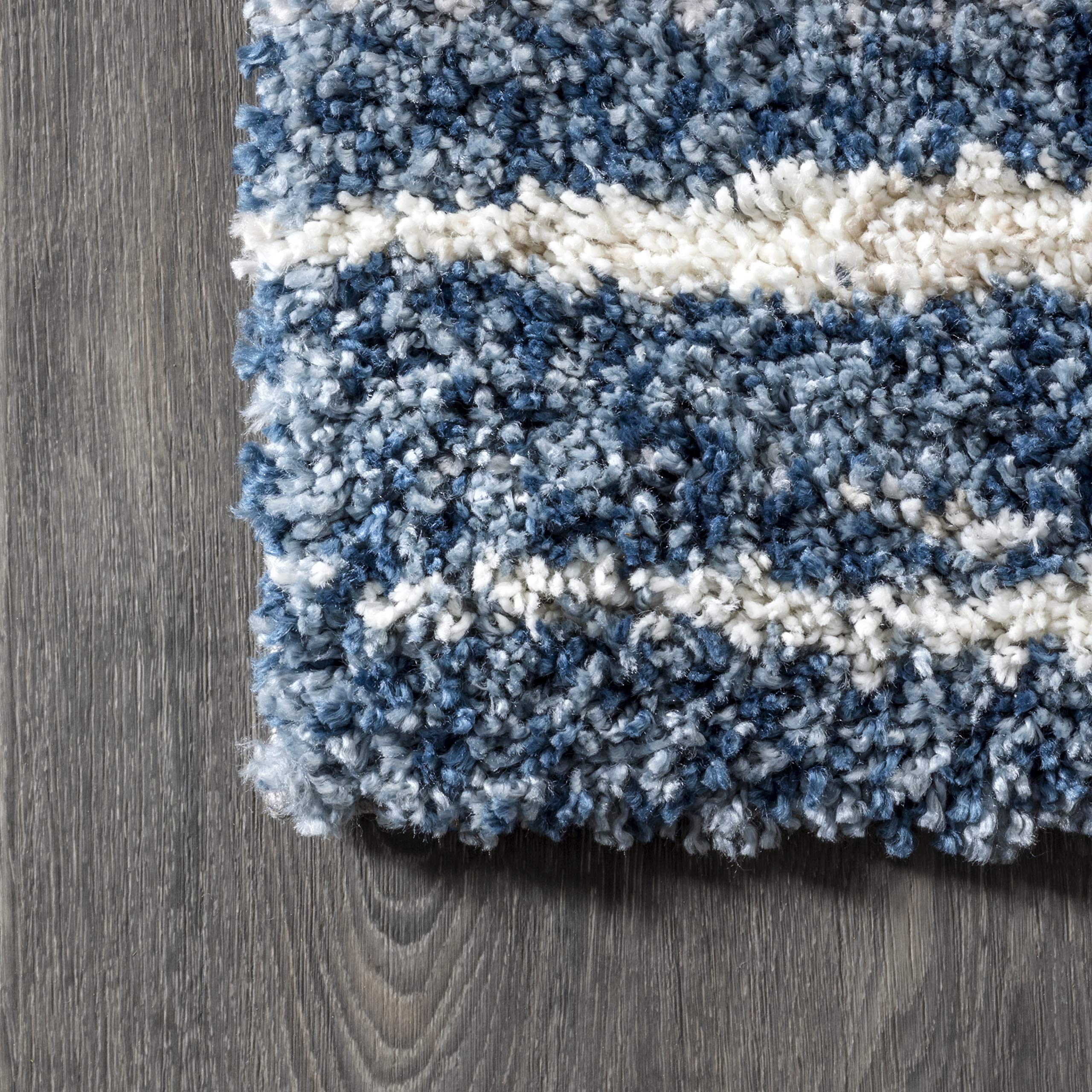 JONATHAN Y MBS101B-3 Merida Stacked Grid Shag Indoor Area -Rug Bohemian Modern Glam Easy -Cleaning Bedroom Kitchen Living Room, 3 X 5, Indigo Blue/Ivory