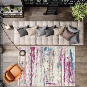 JONATHAN Y CTP102A-8 Contemporary POP Modern Abstract Brushstroke Cream/Pink 8 ft. x 10 ft. Area-Rug, Bohemian, Easy-Cleaning, for Bedroom, Kitchen, Living Room, Non Shedding