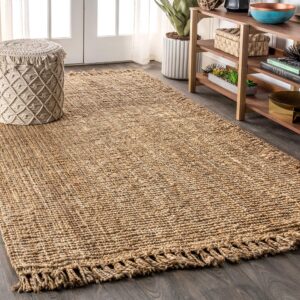 jonathan y nrf103a-8 pata hand woven chunky jute with fringe indoor area -rug bohemian farmhouse easy -cleaning bedroom kitchen living room non shedding, 8 ft x 10 ft, natural color