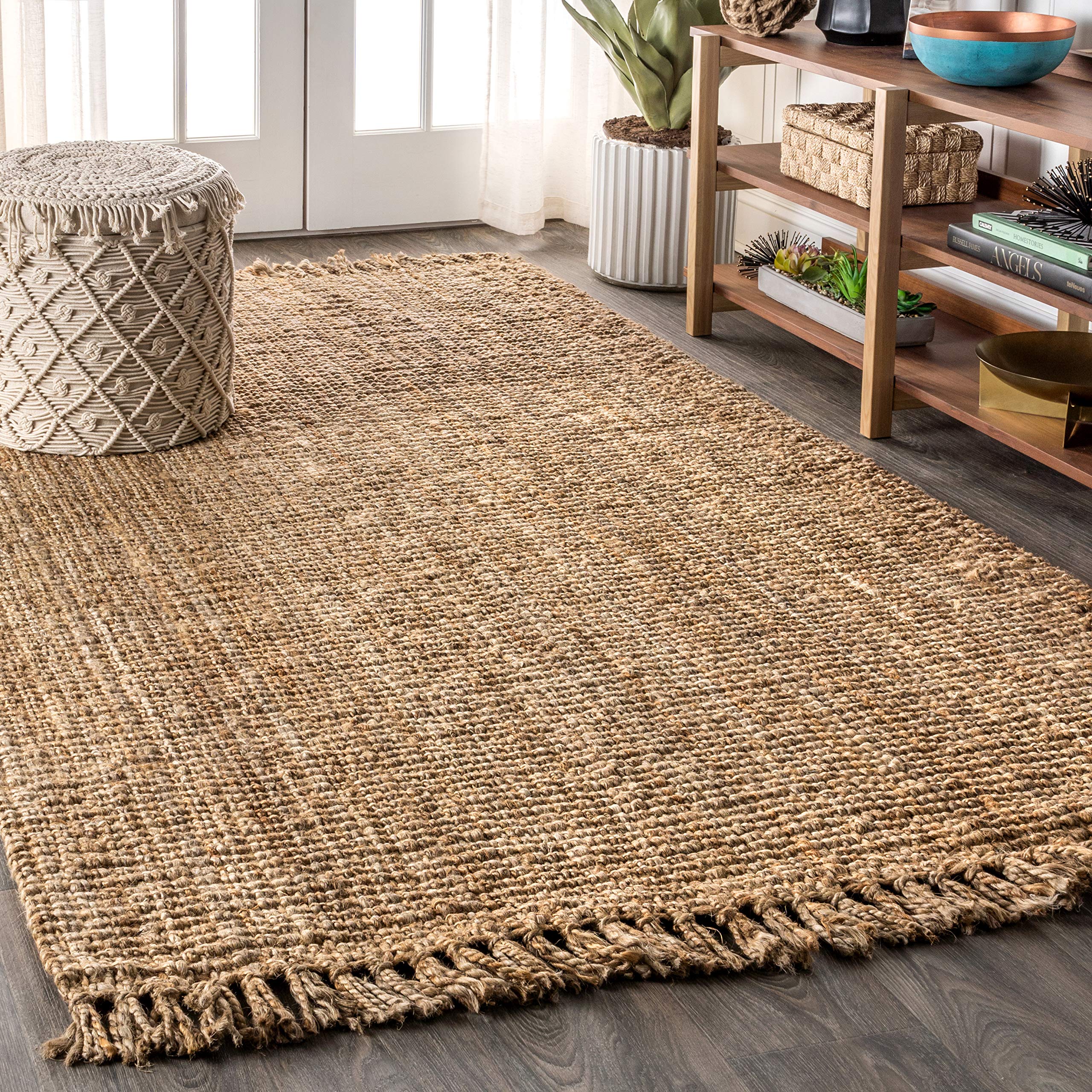 JONATHAN Y NRF103A-8 Pata Hand Woven Chunky Jute with Fringe Indoor Area -Rug Bohemian Farmhouse Easy -Cleaning Bedroom Kitchen Living Room Non Shedding, 8 ft x 10 ft, Natural Color