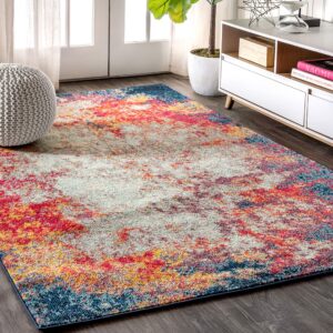 jonathan y ctp107a-8 contemporary pop modern abstract cream/blue 8 ft. x 10 ft. area rug contemporary, transitional, bohemian, perfect for home, living room, kitchen, bedroom