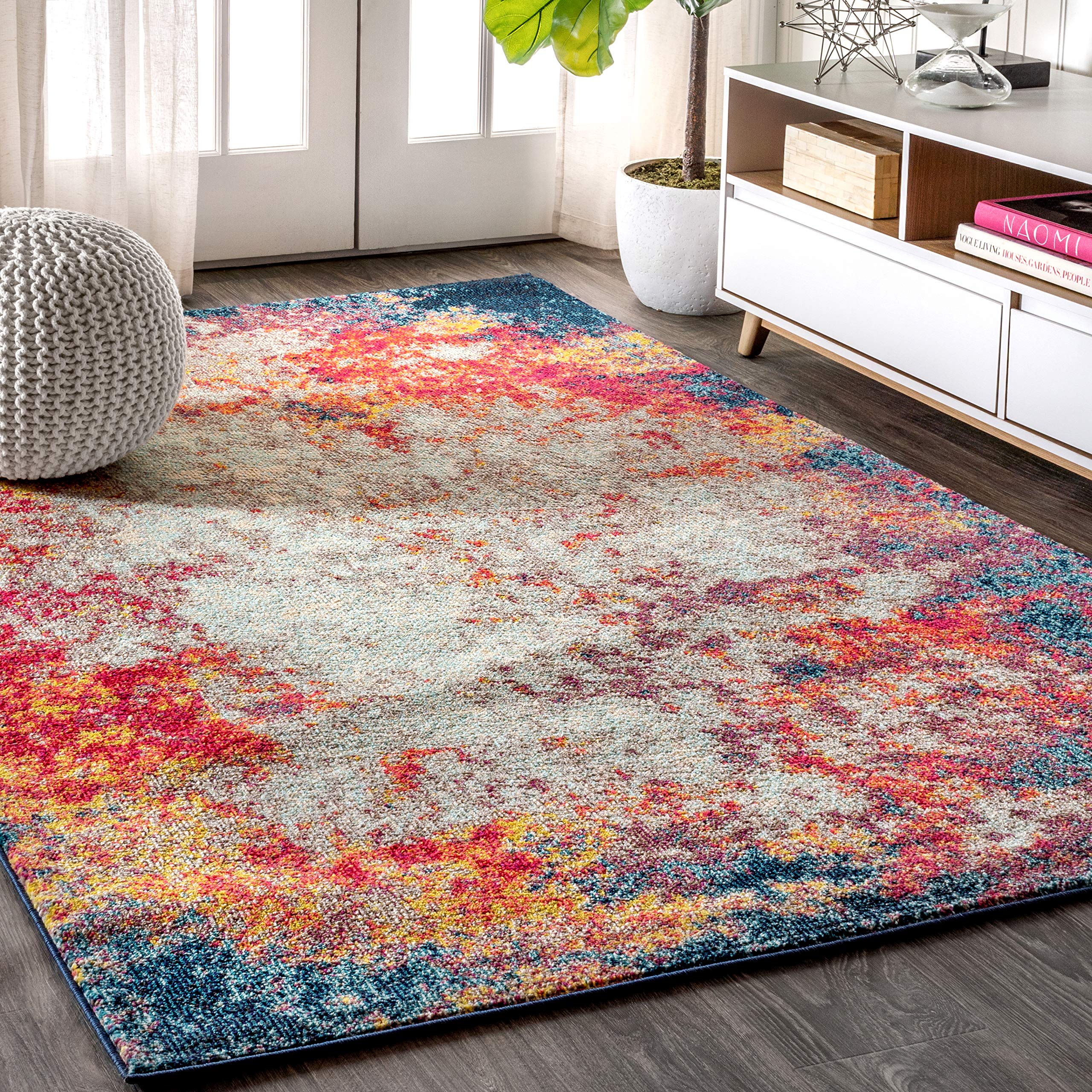 JONATHAN Y CTP107A-8 Contemporary POP Modern Abstract Cream/Blue 8 ft. x 10 ft. Area Rug Contemporary, Transitional, Bohemian, Perfect for Home, Living Room, Kitchen, Bedroom