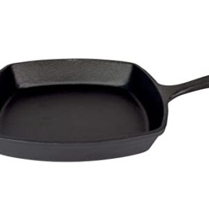 Jim Beam JB0217 10.5" Pre Seasoned Cast Iron Square Skillet for Grill, Gas, Oven, Electric, Induction and Glass, Black