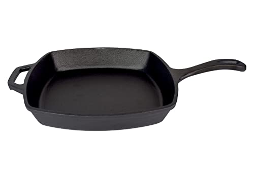 Jim Beam JB0217 10.5" Pre Seasoned Cast Iron Square Skillet for Grill, Gas, Oven, Electric, Induction and Glass, Black