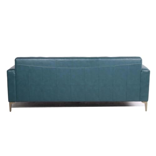 Nice Link Home Furnishings Payton Mid Century Leather Sofa Tufted Back in Turquoise with Metal Legs