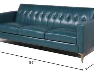 Nice Link Home Furnishings Payton Mid Century Leather Sofa Tufted Back in Turquoise with Metal Legs