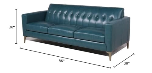 Nice Link Home Furnishings Payton Mid Century Leather Sofa Tufted Back in Turquoise with Metal Legs