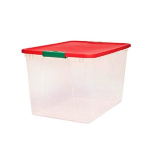 HOMZ 64 Quart Secure Seal Latching Extra Large Clear Plastic Storage Tote Container Bin w/Red Lid for Home, Garage, & Basement Organization (2-Pack)