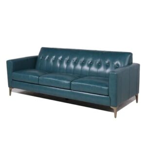 Nice Link Home Furnishings Payton Mid Century Leather Sofa Tufted Back in Turquoise with Metal Legs