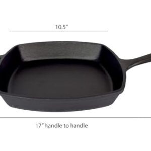 Jim Beam JB0217 10.5" Pre Seasoned Cast Iron Square Skillet for Grill, Gas, Oven, Electric, Induction and Glass, Black