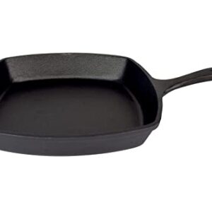 Jim Beam JB0217 10.5" Pre Seasoned Cast Iron Square Skillet for Grill, Gas, Oven, Electric, Induction and Glass, Black