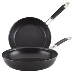 anolon smart stack hard anodized nonstick frying pan set/ skillet set - 10 inch and 12 inch, black