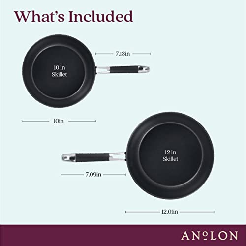 Anolon Smart Stack Hard Anodized Nonstick Frying Pan Set/ Skillet Set - 10 Inch and 12 Inch, Black