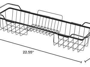 iDesign Everett Metal Adjustable Over the Tub Caddy Basket for Master, Guest, Kid's Bathroom, 22.55" x 6.7" x 4.41", Matte Black