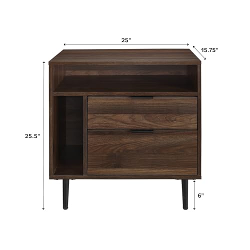 Walker Edison Modern Wood Nightstand Side Table Bedroom Storage Drawer and Shelf Bedside End Table, 25 Inch, Dark Walnut