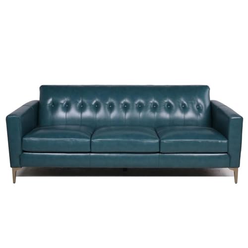 Nice Link Home Furnishings Payton Mid Century Leather Sofa Tufted Back in Turquoise with Metal Legs