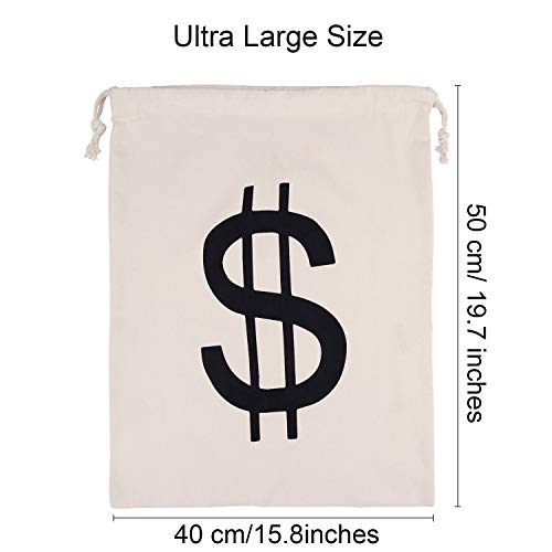 Boao 19.7 x 15.8 Inch Money Bag Dollar Sign Bag Money Drawstring Canvas Bag with Dollar Symbol for Toy Favor Cosplay Themed Party