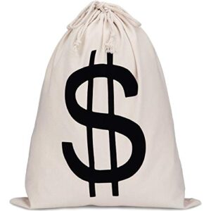 boao 19.7 x 15.8 inch money bag dollar sign bag money drawstring canvas bag with dollar symbol for toy favor cosplay themed party