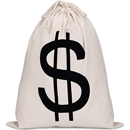 Boao 19.7 x 15.8 Inch Money Bag Dollar Sign Bag Money Drawstring Canvas Bag with Dollar Symbol for Toy Favor Cosplay Themed Party