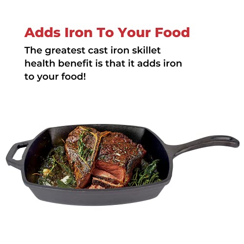 Jim Beam JB0217 10.5" Pre Seasoned Cast Iron Square Skillet for Grill, Gas, Oven, Electric, Induction and Glass, Black