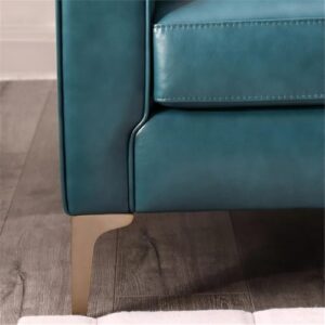 Nice Link Home Furnishings Payton Mid Century Leather Sofa Tufted Back in Turquoise with Metal Legs