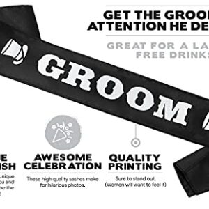 Brosash Groom Sash, Bachelor Party Sash Groom to Be Ideas Supplies Gifts Joke Favors Bachelorette Party Supplies Decorations Decor Wedding Shower Gift Bride Engagement Bridal (White)