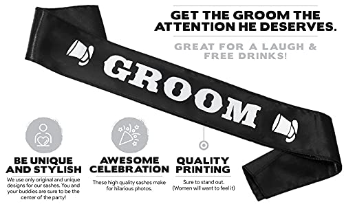 Brosash Groom Sash, Bachelor Party Sash Groom to Be Ideas Supplies Gifts Joke Favors Bachelorette Party Supplies Decorations Decor Wedding Shower Gift Bride Engagement Bridal (White)