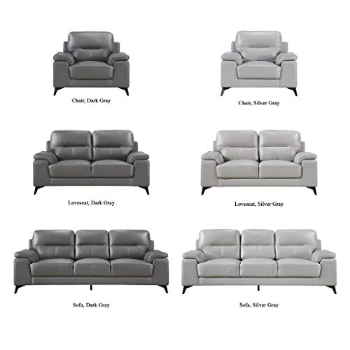 Homelegance 89" Leather Sofa, Silver Gray