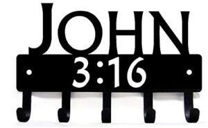 the metal peddler john 3:16 bible scripture christian key rack - small 6 inch wide - made in usa; wall mounted