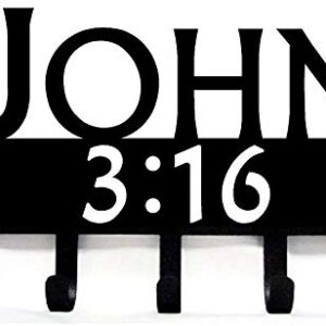 The Metal Peddler John 3:16 Bible Scripture Christian Key Rack - Small 6 inch Wide - Made in USA; Wall Mounted