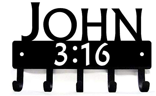 The Metal Peddler John 3:16 Bible Scripture Christian Key Rack - Small 6 inch Wide - Made in USA; Wall Mounted