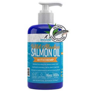 innovet pet products wild alaskan salmon oil with hemp oil for dogs & cats–16oz omega 3 6 fish oil supplement, supports hip & joint function natural epa & dha fatty acids for shiny coat & healthy skin