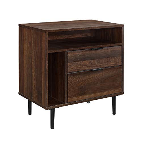 Walker Edison Modern Wood Nightstand Side Table Bedroom Storage Drawer and Shelf Bedside End Table, 25 Inch, Dark Walnut