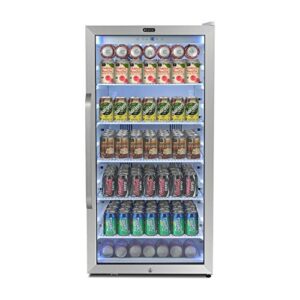 whynter cbm-815ws freestanding 8.1 cu. ft. stainless steel merchandiser superlit door and lock – white commercial beverage refrigerator, silver