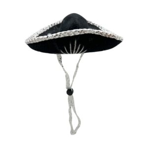 yajua mini small 6-inch authentic made in mexico mariachi black hat with silver stitching - mexican charro sombrero for fiesta themed parties or small dog/cat costume