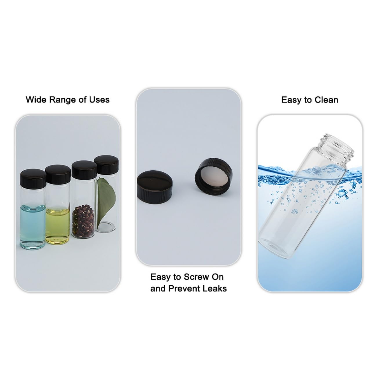 30 ml (1 Oz) Clear Glass Vials Liquid Sample Transparent Glass Bottles Screwcap Lab Capacity Container Pack of 24