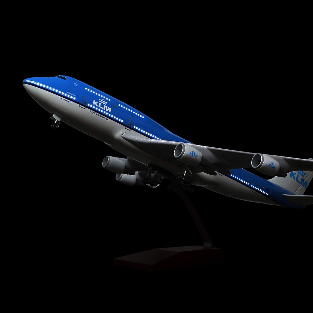 24-Hours 18” 1:130 Scale Airplane Model Dutch Airlines 747 Plane Model KLM Model Plane with LED Light(Touch or Sound Control) for Decoration or Display